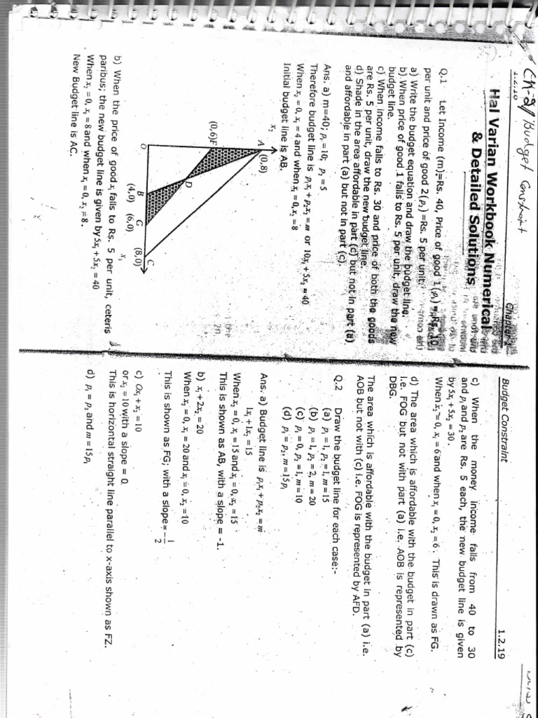 CH 2 Budget Constraint Hal Varian WorkbookSolution | PDF