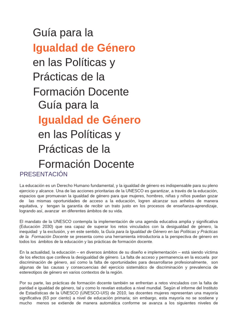 Igualdad de Género en Formación Docente | PDF | Estudios de género ...