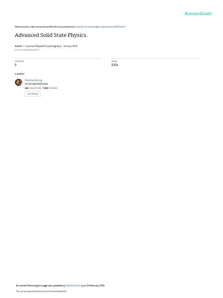 Advanced Solid State Physics | PDF | Quantum Mechanics | Quantum Field Theory