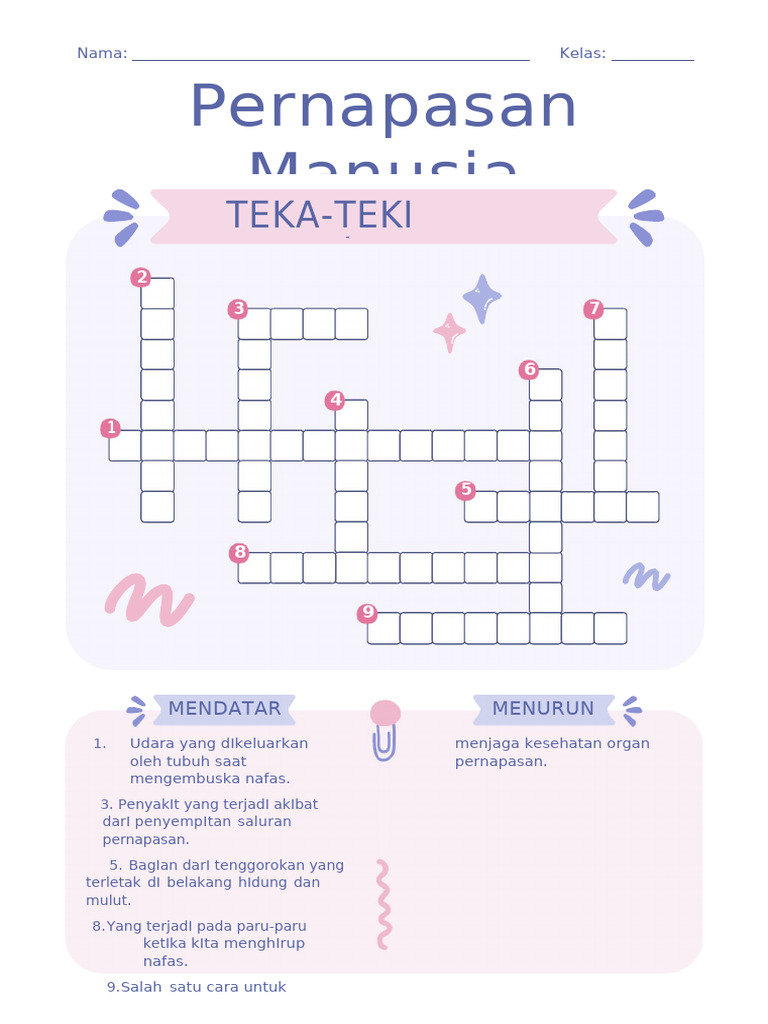 Pernapasan Manusia IPAS Lembar Kerja Pendidikan Teka-Teki Silang Merah Muda - 20250120 - 105717 ...