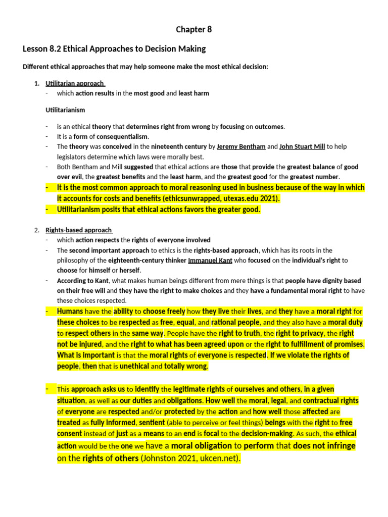 Chapter 8 lesson 2 summary - Copy 2 -own | PDF | Utilitarianism | Virtue