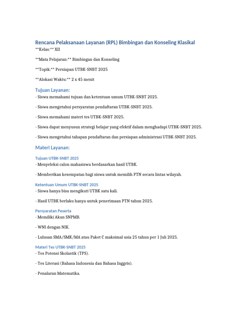 RPL BK Klasikal XII UTBK SNBT 2025 | PDF