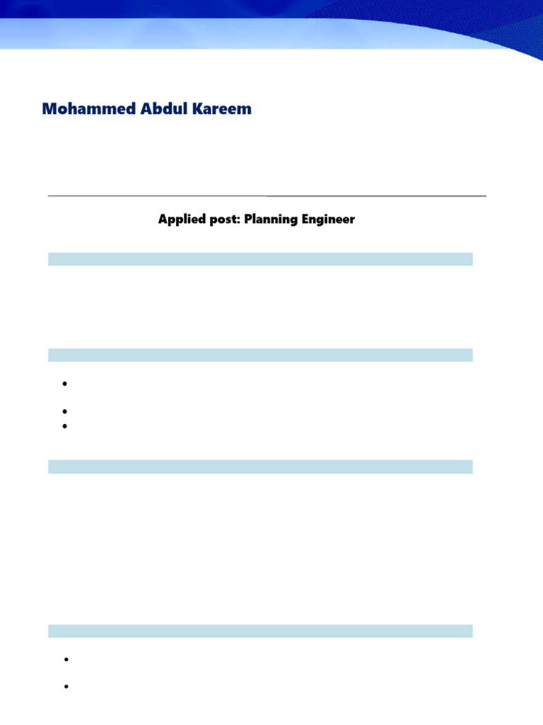 Mohammed Abdul Kareem - Planning Engineer | PDF | Business