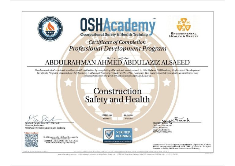 OSHA Academy Course Certificate | PDF