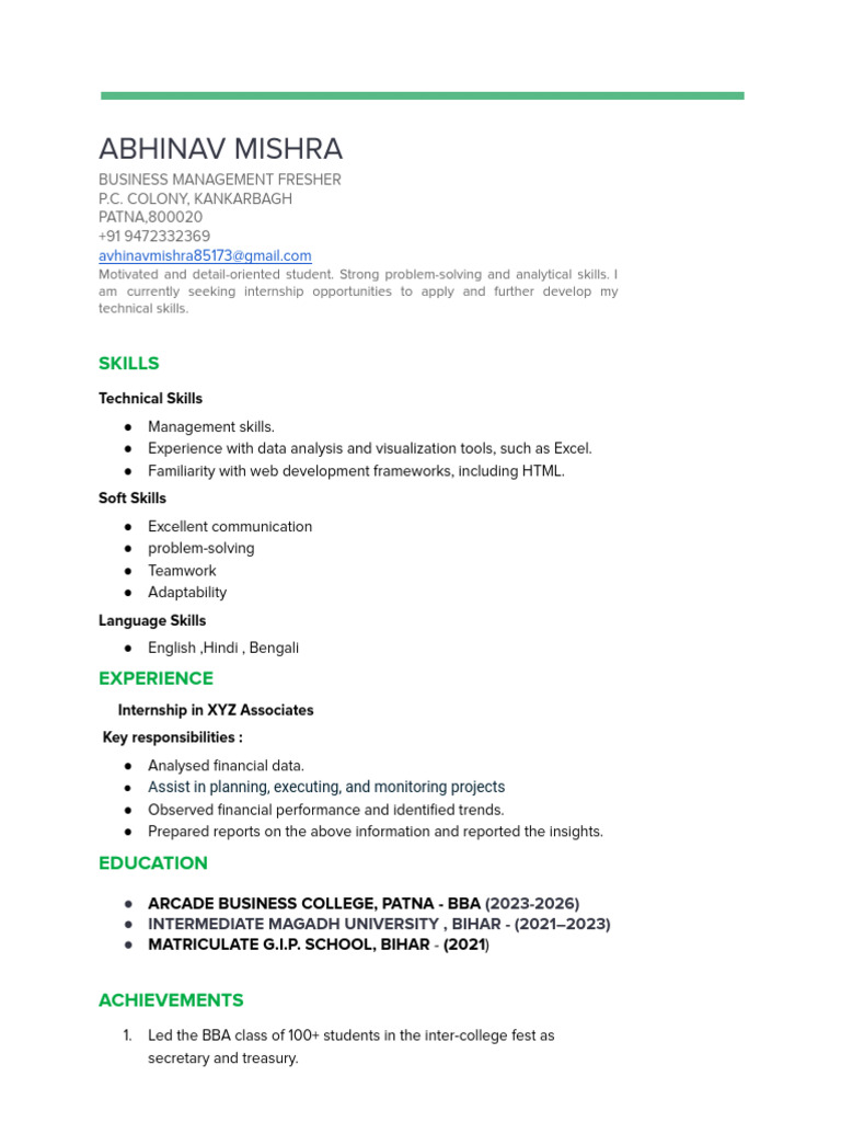 ABHINAV Resume. | PDF
