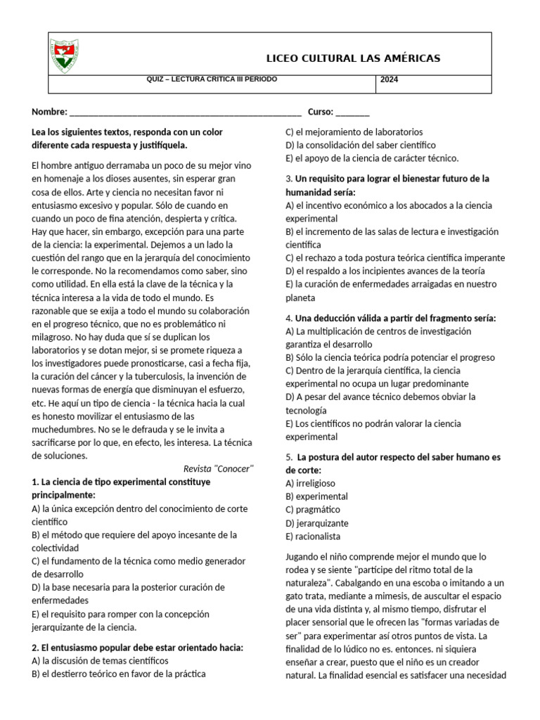 Evaluacion Lectura 8 | PDF | Science | Teoría