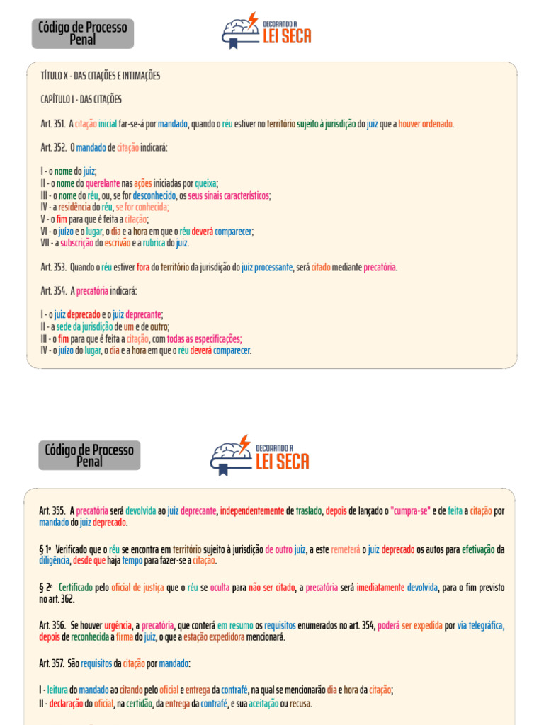 Flash Cards - Código de Processo Penal - Arts 351 - 393 | PDF ...