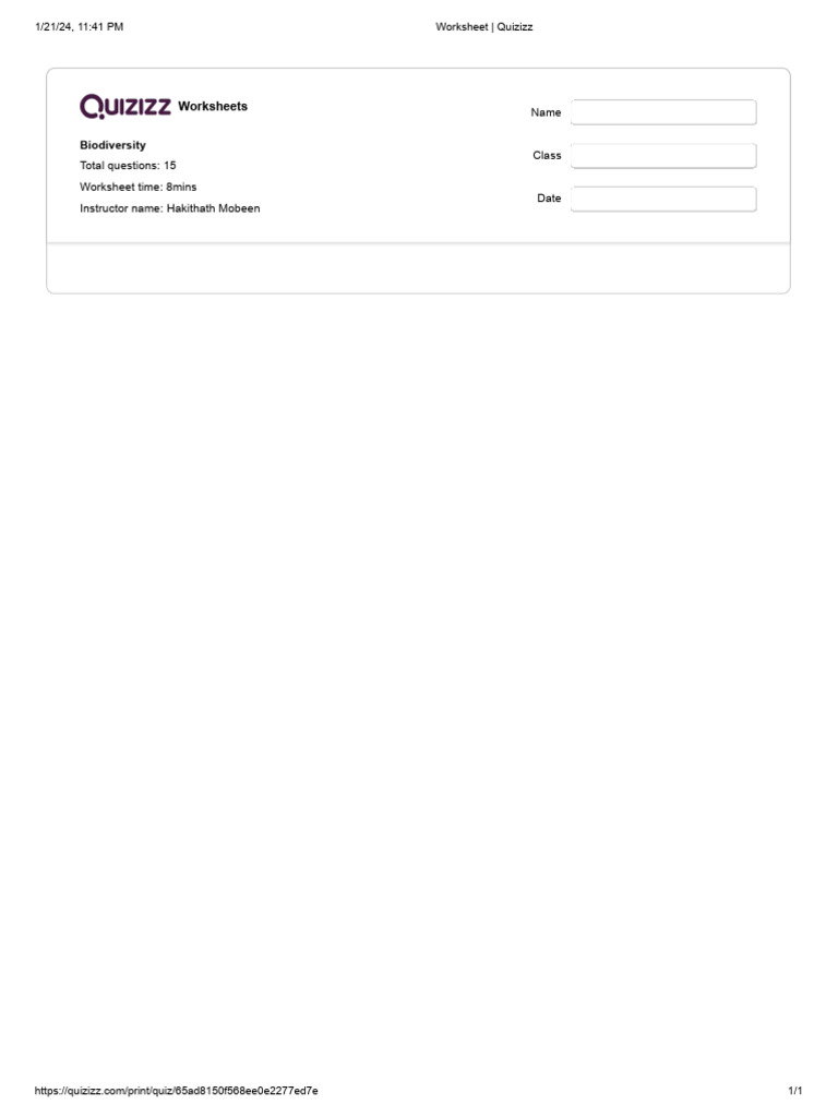 Worksheet - Quizizz | PDF