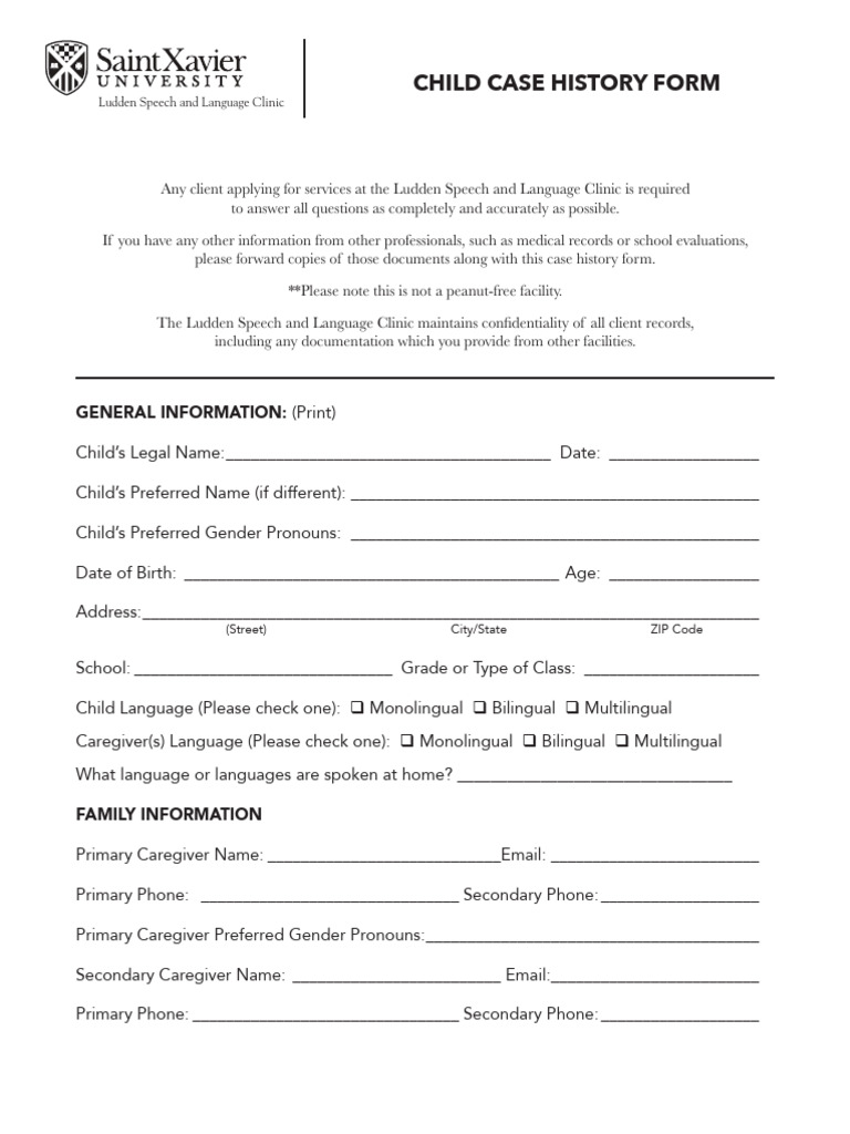 Child Case History Form 2025 | PDF | Individualized Education Program ...