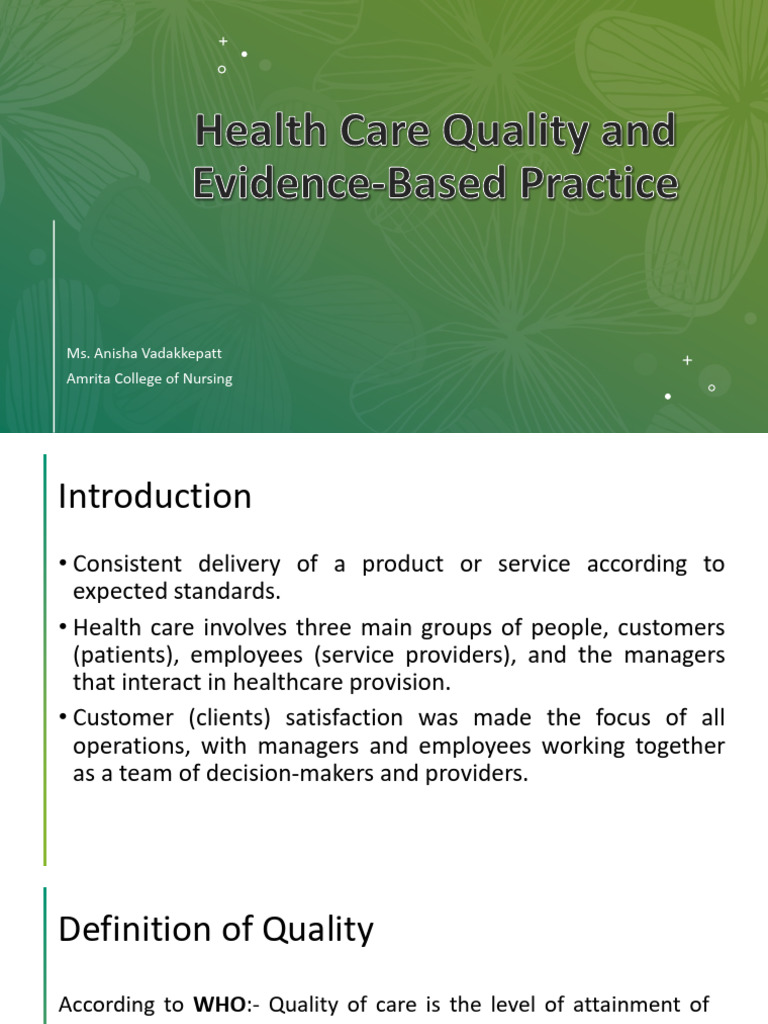Healthcare Quality and EBP | PDF | Health Care | Nursing