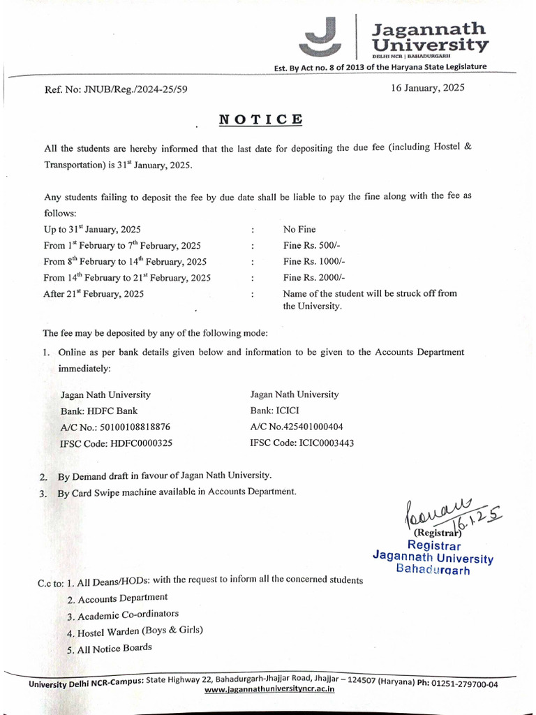 Fee Notice 16 January 2025 | PDF