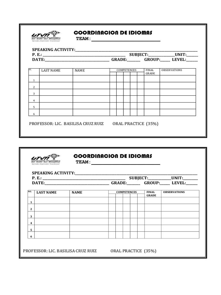 A2 Speaking Assessment Rubric | PDF | Word | Grammar