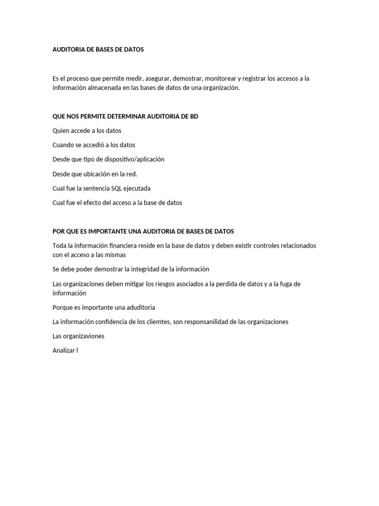 Auditoria de Bases de Datos | PDF