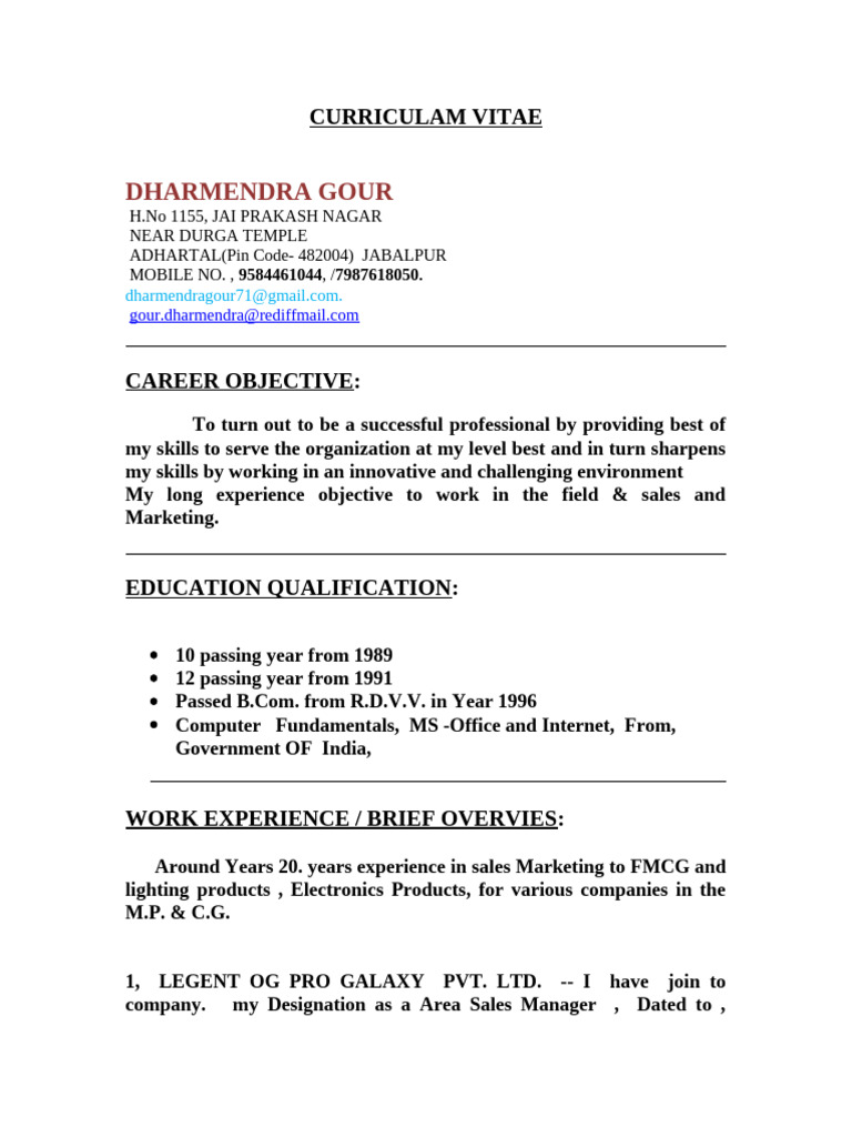 Dharmendra Gour. C. v. | PDF