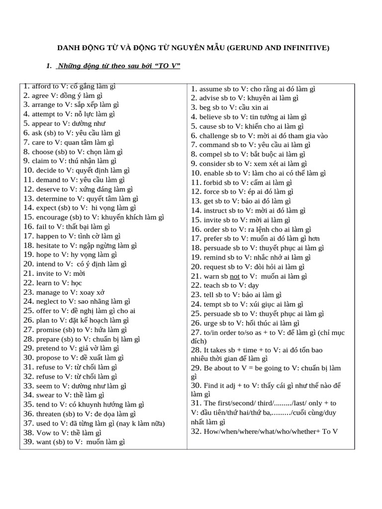 Động Từ To V Và VIng | PDF