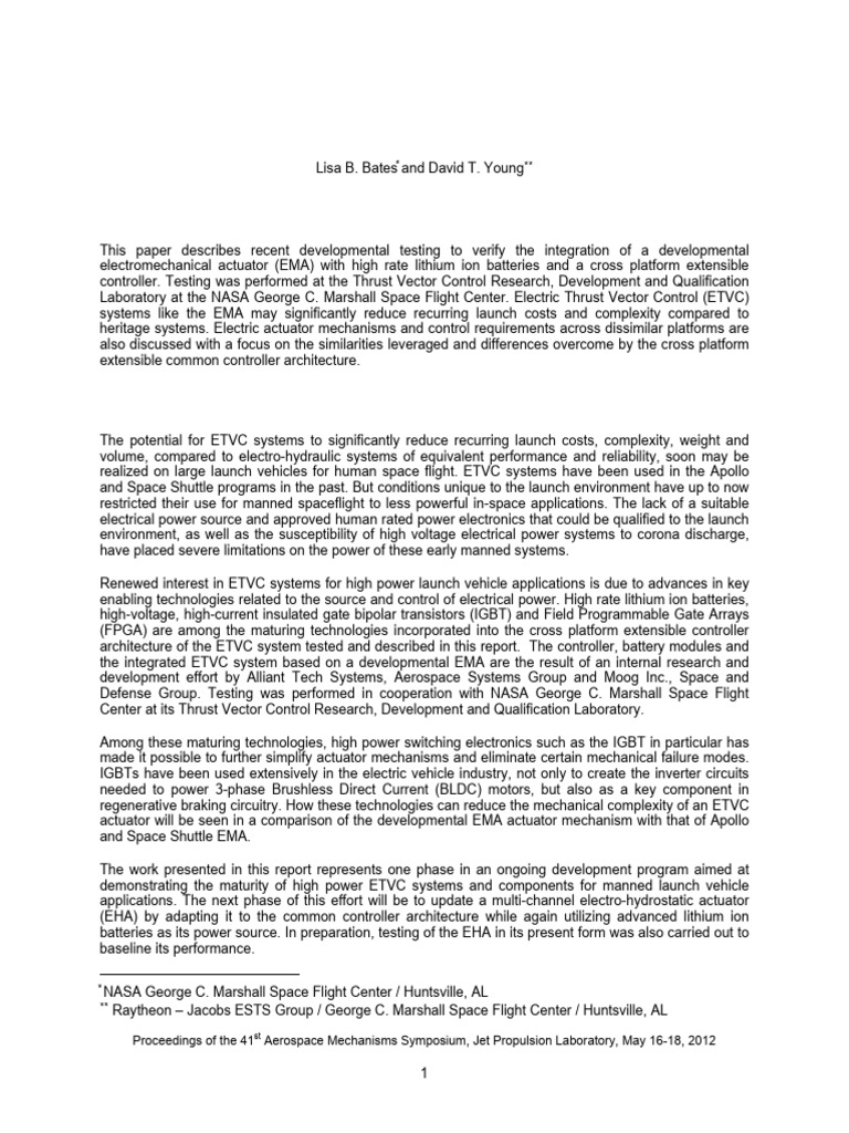 Developmental Testing of Electric Thrust Vector Control Systems For ...