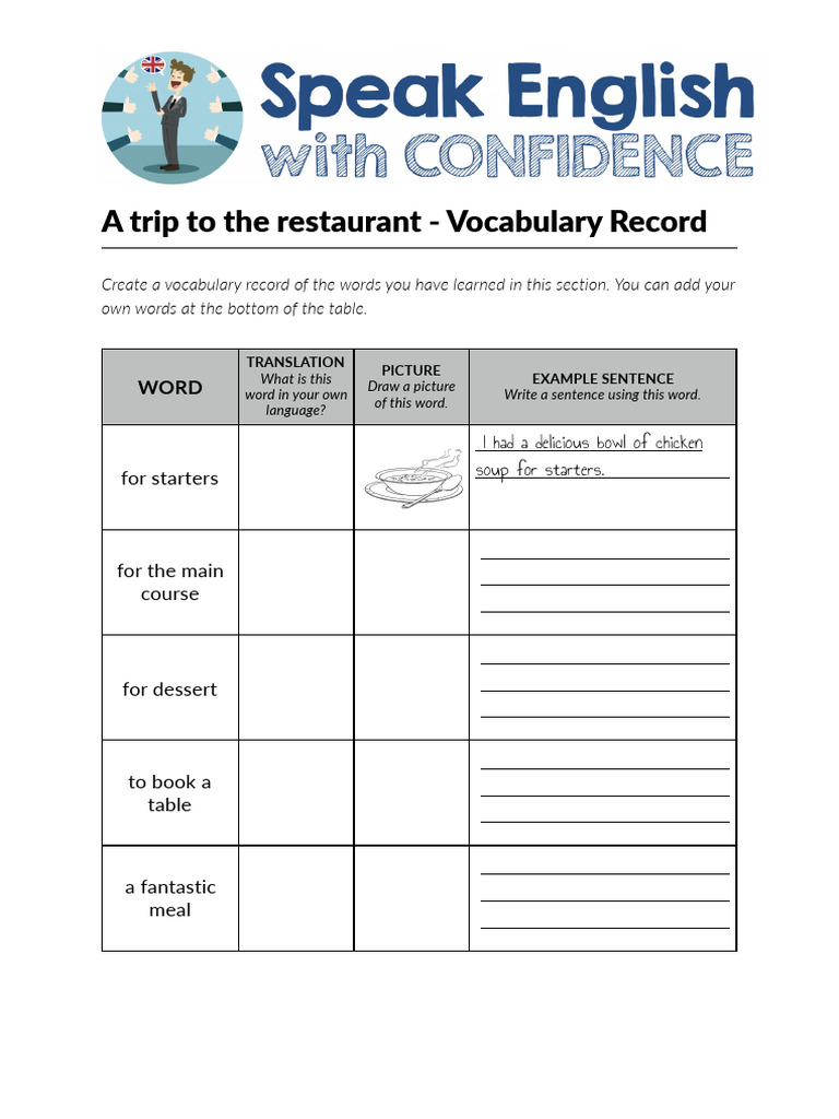 a+trip+to+the+restaurant+-+vocabulary+record | PDF