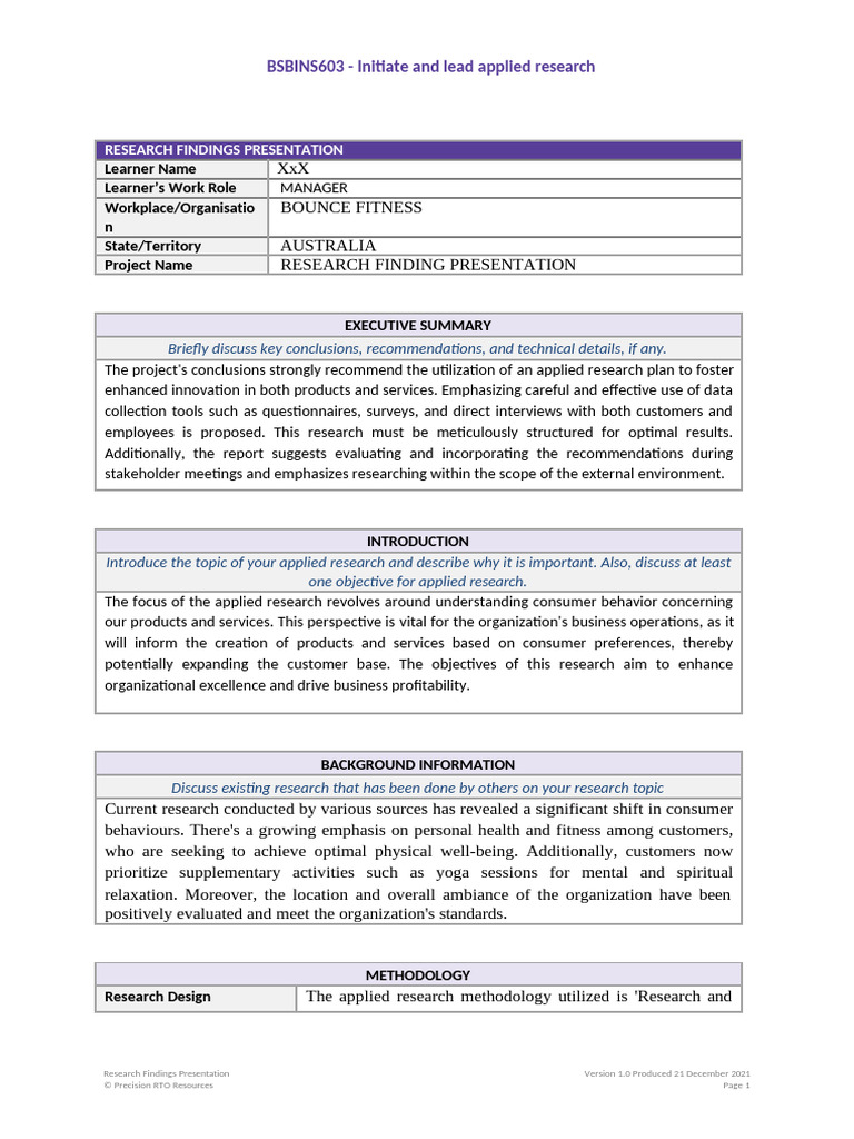 BSBINS603 Research Findings Presentation Template | PDF | Survey ...