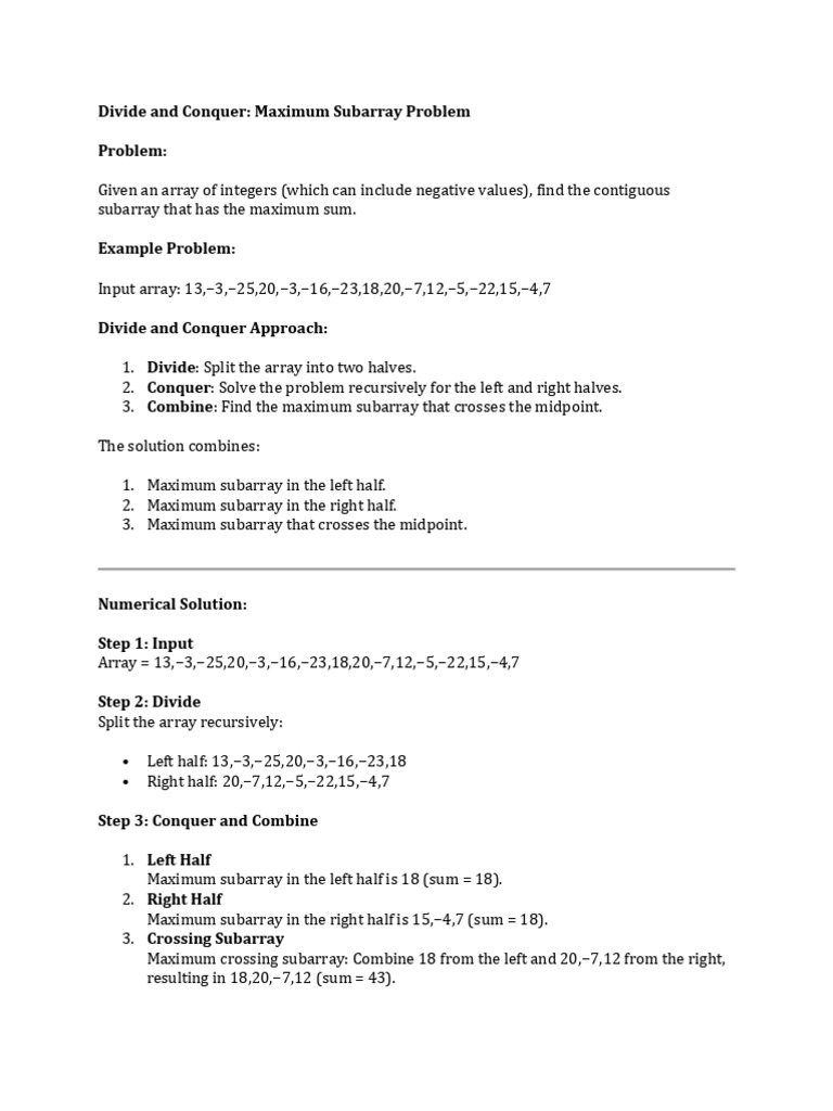 Maximum Subarray & Karatsuba Method | PDF