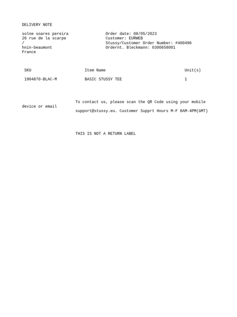 Facture Stu Ssy | PDF