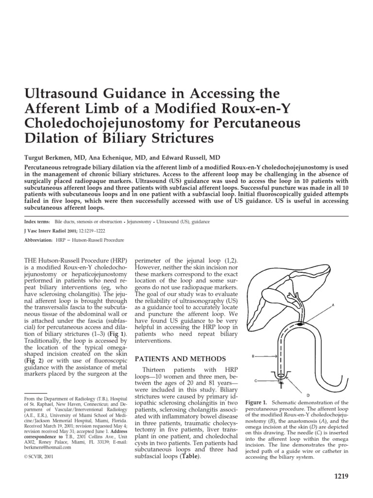 Ultrasound Guidance in Accessing the Afferent Limb of a Modified Roux-en-Y Choledochojejunostomy ...