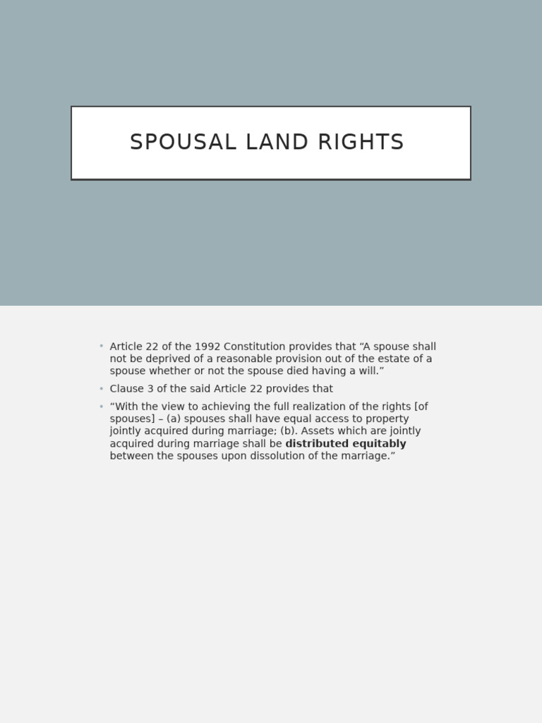 Spousal Land Rights and Property Distribution | PDF | Marriage | Property