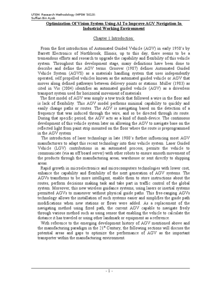 AGV Research Proposal | PDF | Automation | Science And Technology