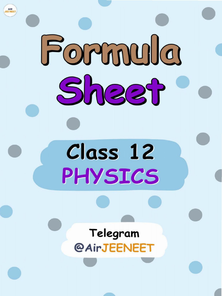Formula Sheet Class 12 | PDF