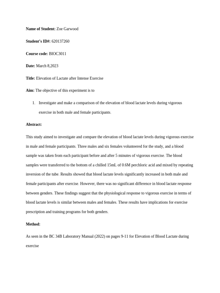 Lactate Lab | PDF | Lactate Dehydrogenase | Glycolysis