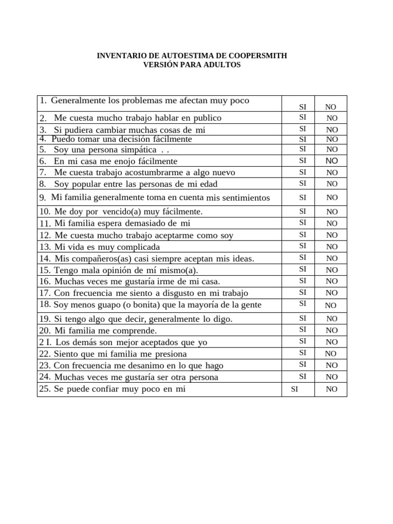El Inventario de Autoestima de Coo-Persmith - PROGRAMAS | PDF
