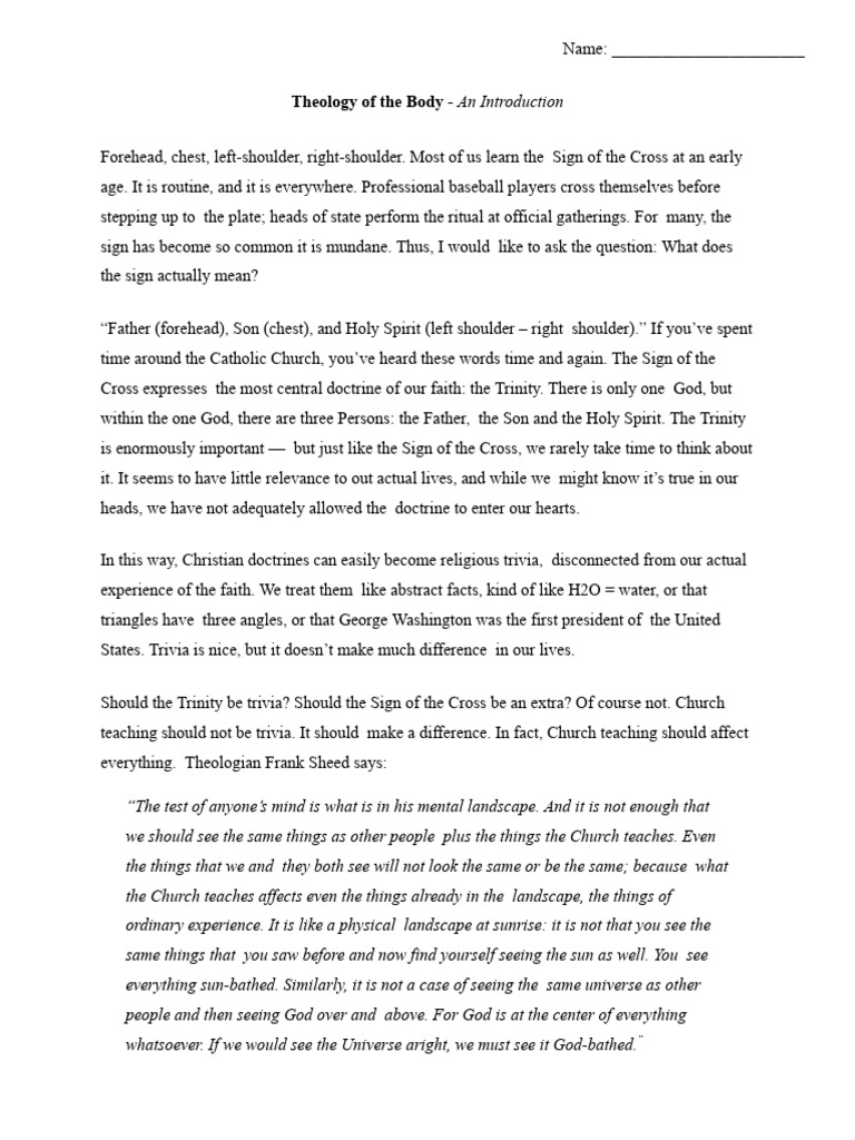 Introduction to Theology of the Body | PDF | Pope John Paul Ii | Trinity