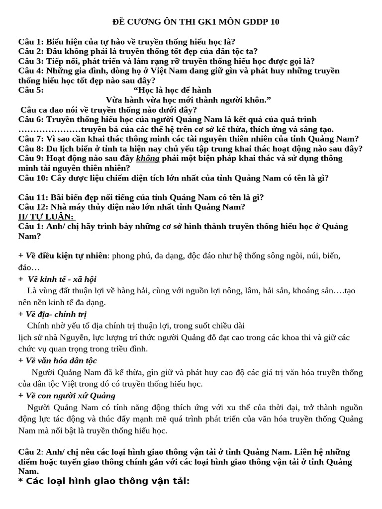 ĐỀ-CƯƠNG-ÔN-THI-GK1-MÔN-GDDP-10 | PDF