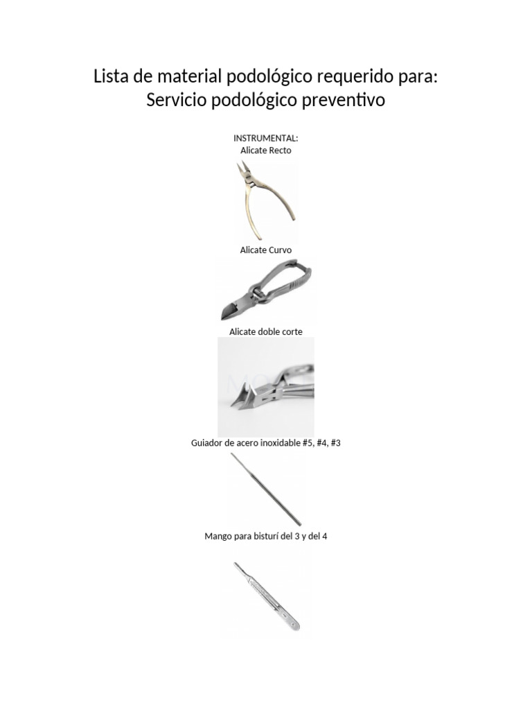 Lista de Material Podológico Requerido para | PDF