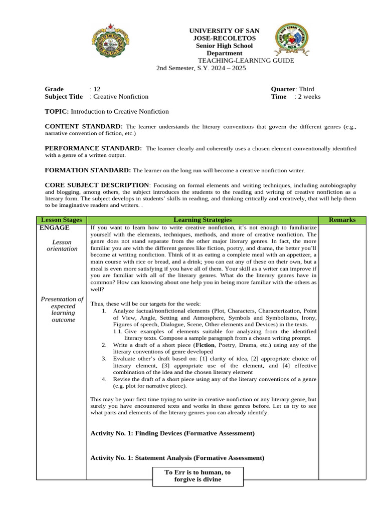 Tlg 2 Pdf Genre Creative Nonfiction