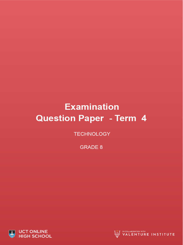 Grade 8 Term 4 Technology Exam Paper | PDF | Lever | Gear