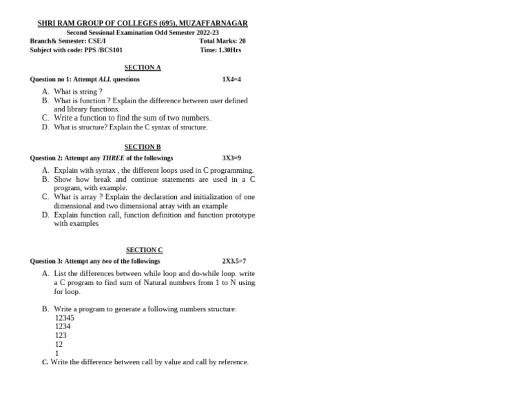 pps bcs101 second sessional paper | PDF