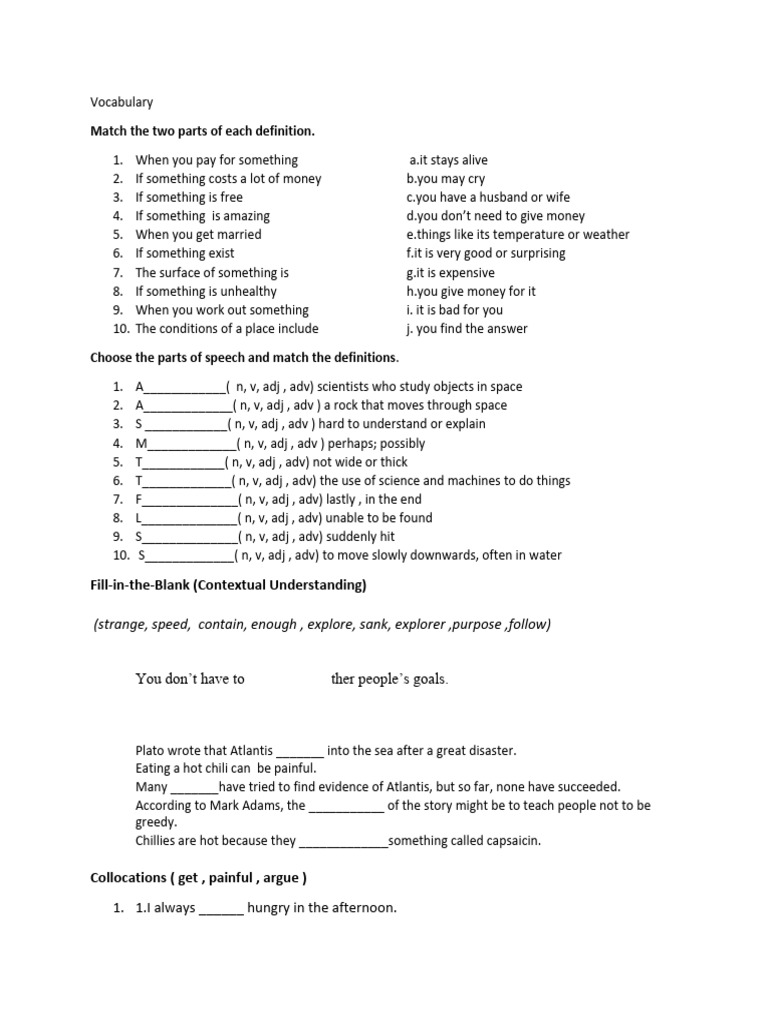 Vocabulary and Comprehension Exercises | PDF | Astronomy | Physical ...