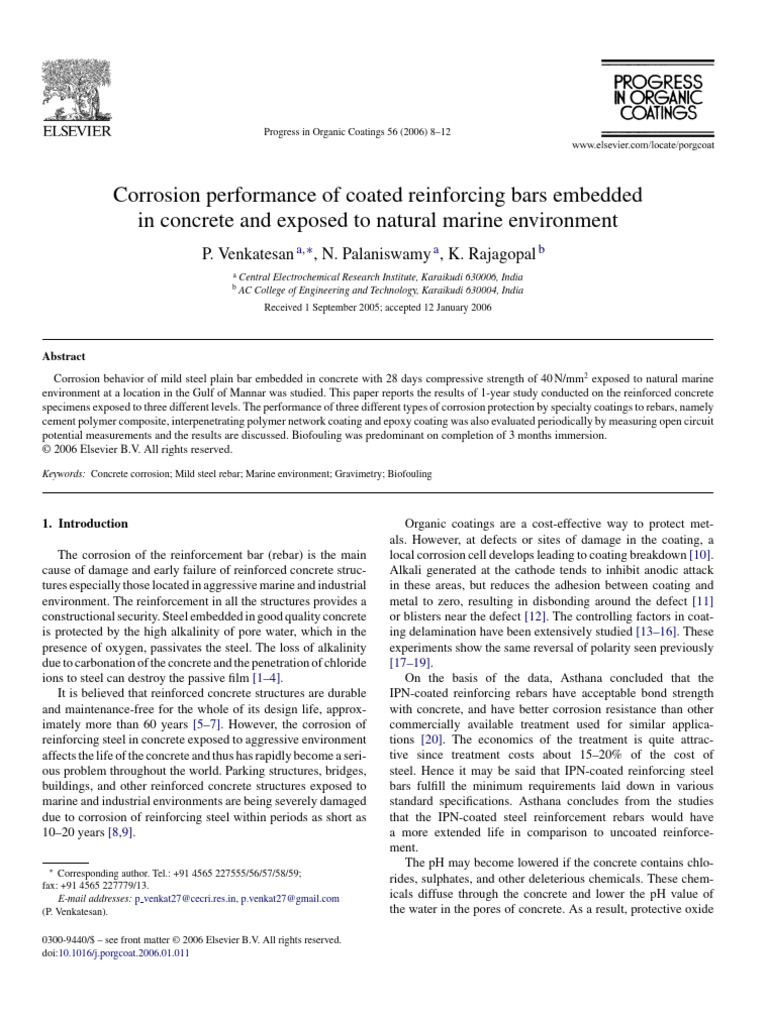Corrosion Performance of Coated Reinforcing Bars Embedded in RC | PDF | Corrosion | Reinforced ...
