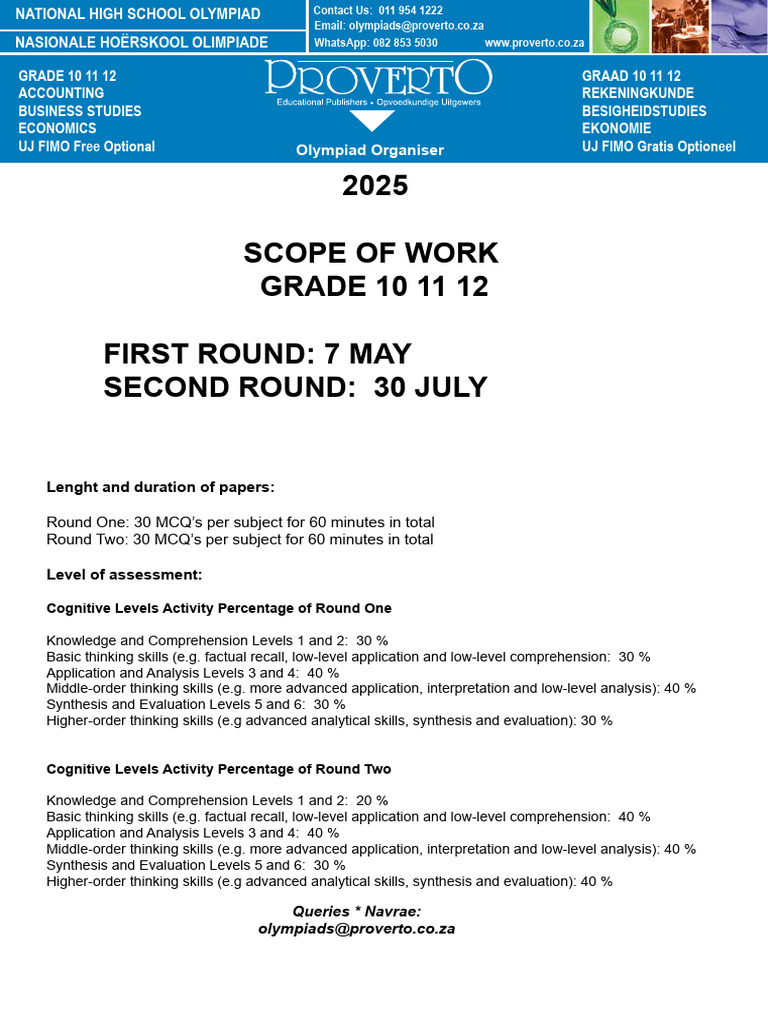 2025 GR 10 11 12 Proverto Olympiads Scope of Work | PDF | Bookkeeping | Accounting