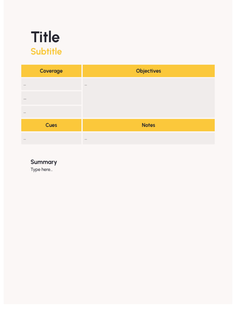 Cornell Note Taking System Template Pdf