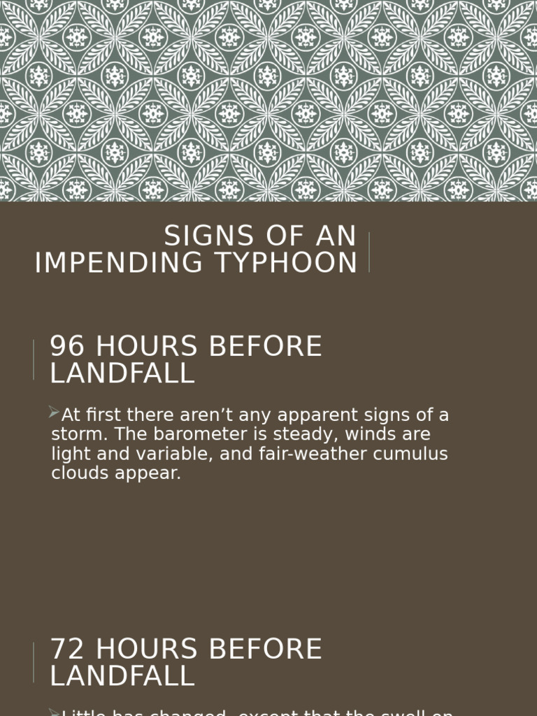 Typhoon Warning Signs: 96-Hour Guide | PDF | Tropical Cyclones | Cloud