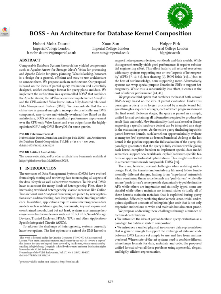 BOSS an Architecture for Database Kernel Composition - 副本 | PDF ...