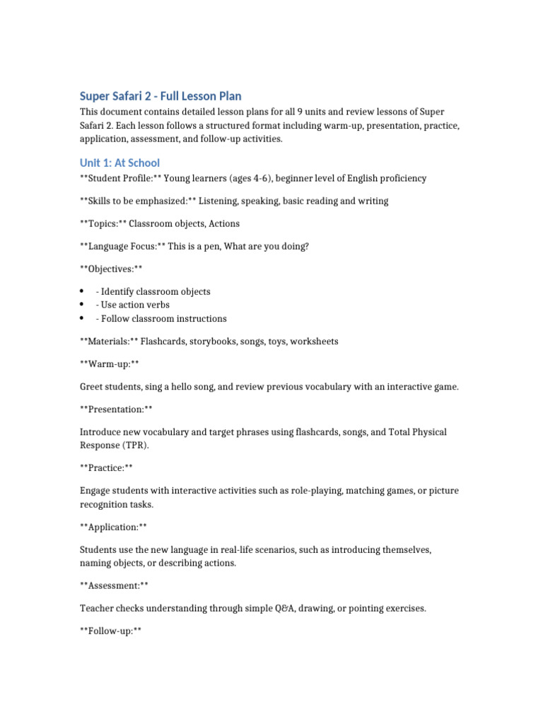 Super Safari 2 Lesson Plans for Kids | PDF | Vocabulary | Lesson Plan