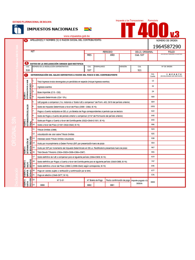 Formulario 400 | PDF | Impuestos | Pagos