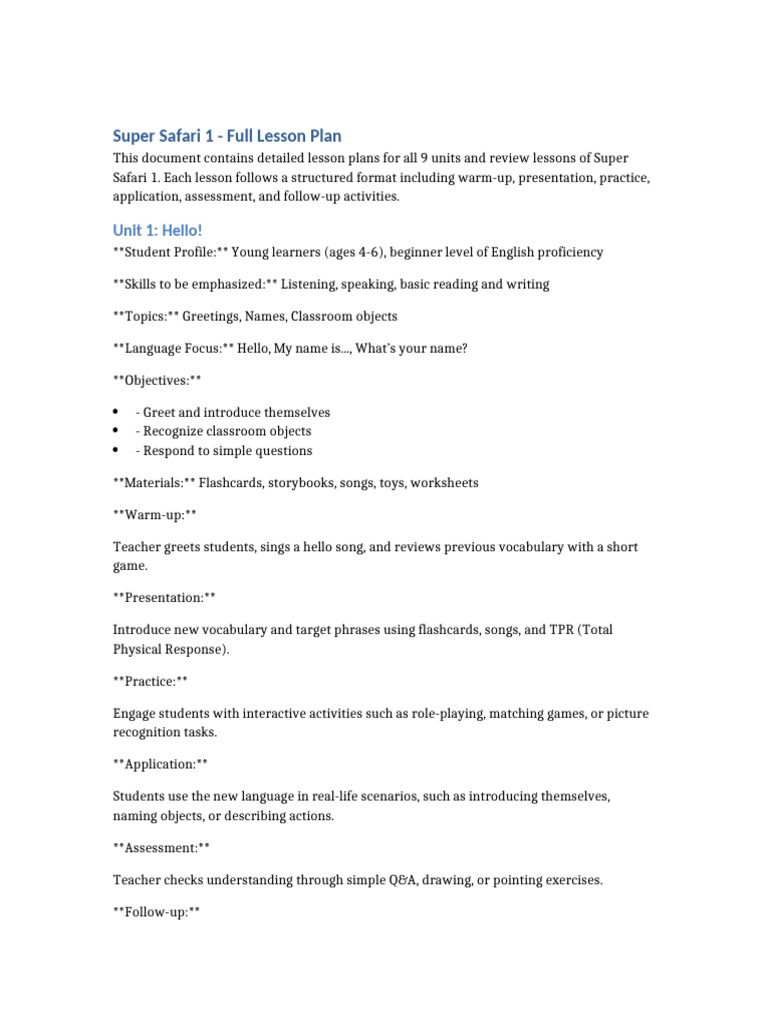 Grade 3 Super Safari 1 Lesson Plans | PDF | Vocabulary | Lesson Plan