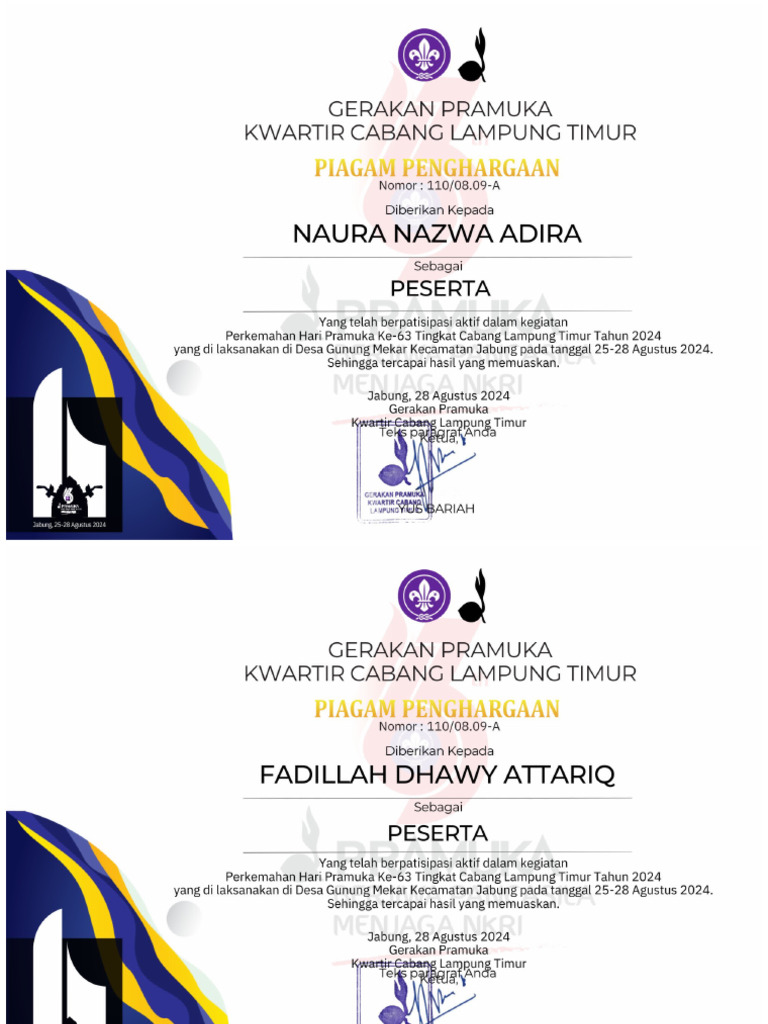 piagam pramuka harpram 2024 | PDF