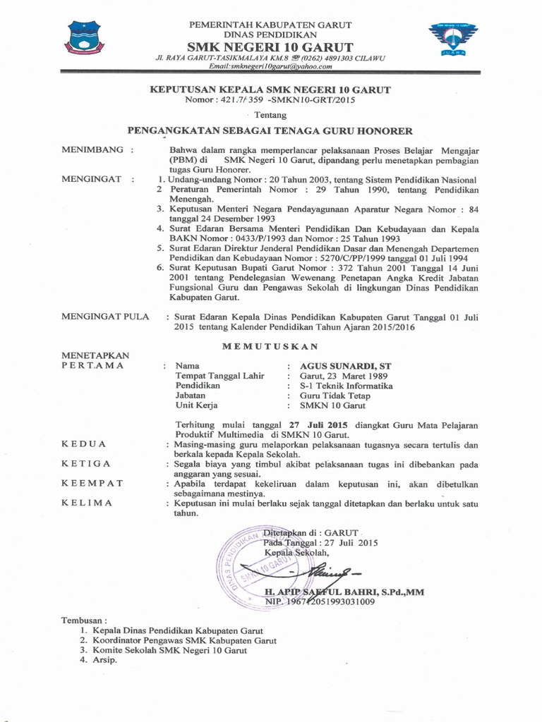 SK Pengangkatan Agus | PDF