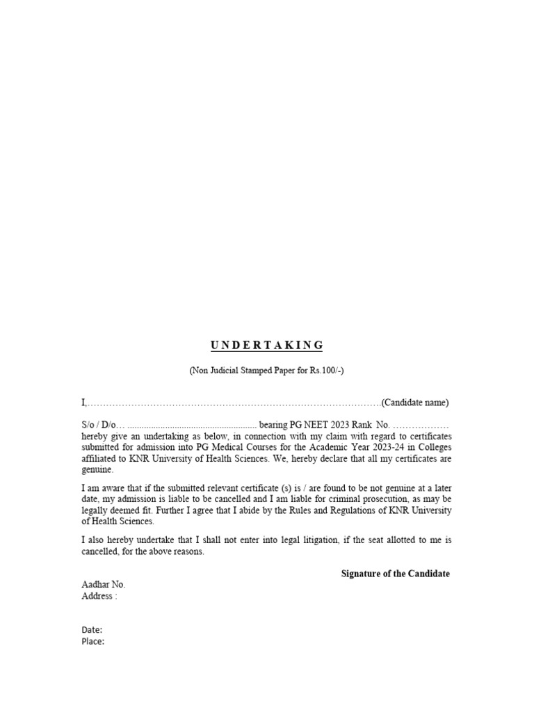 PGs Undertaking For Certificates Are Genuine For All Categories | PDF
