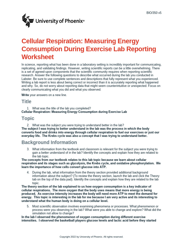Bio350 v5 Wk4 Cellular Respiration Lab Report Observational | PDF
