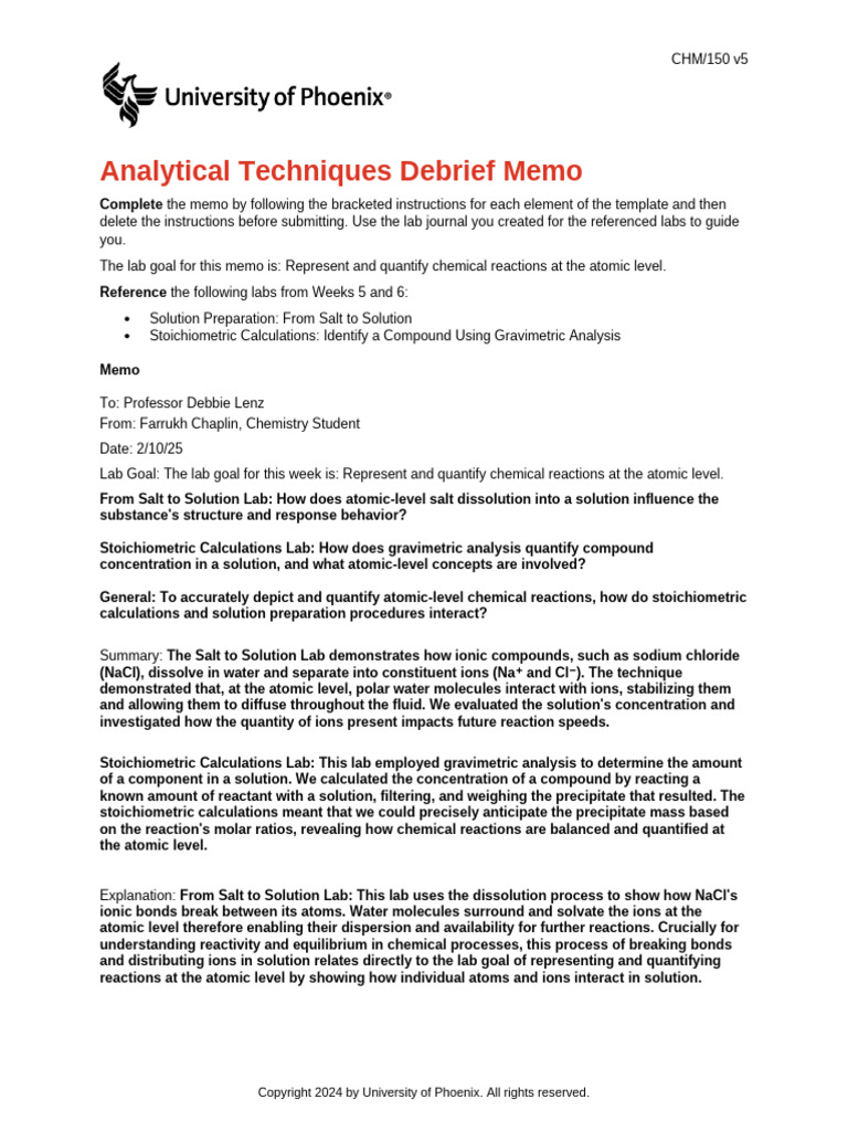 chm150 v5 wk6 Debrief Memo Template | PDF | Salt (Chemistry) | Solvation